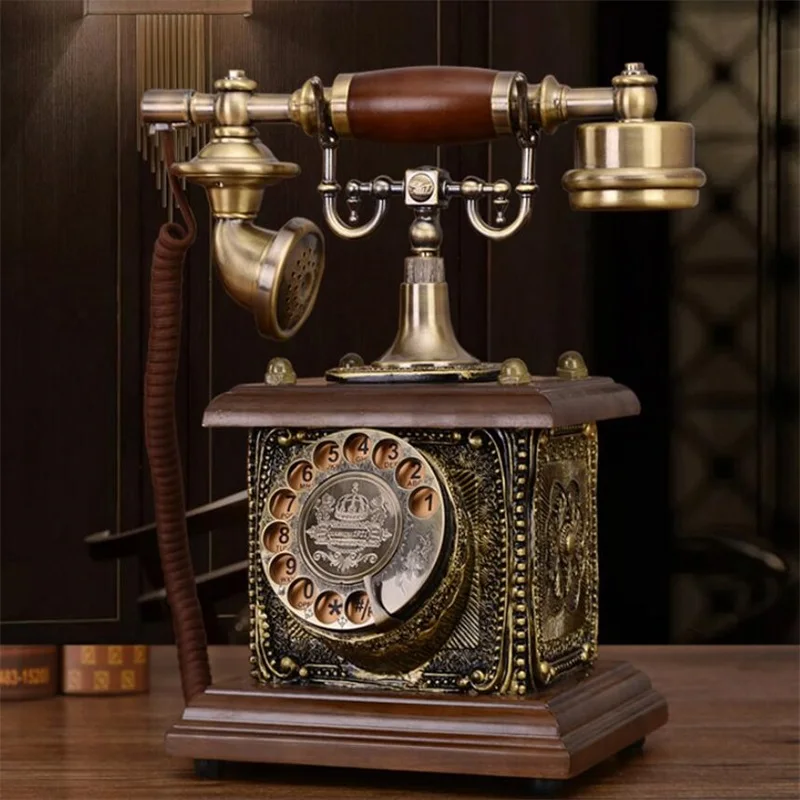European antique creative telephone retro solid wood craft old ...