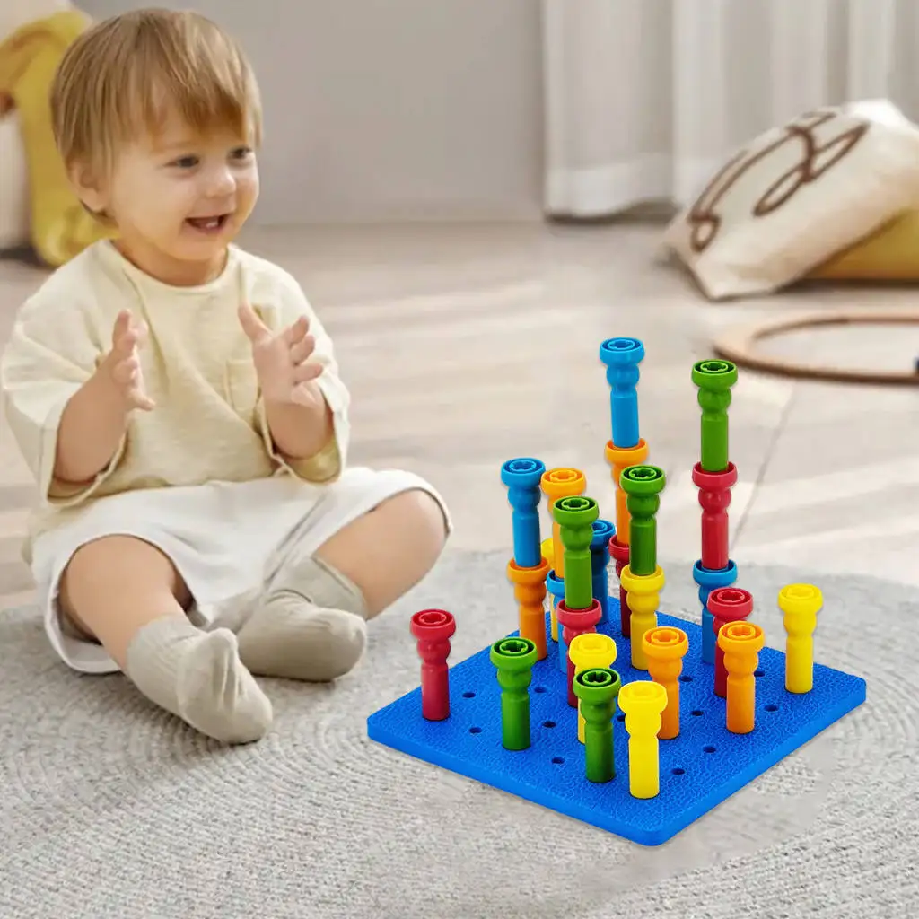 Toddlers Playing With Pegboard
