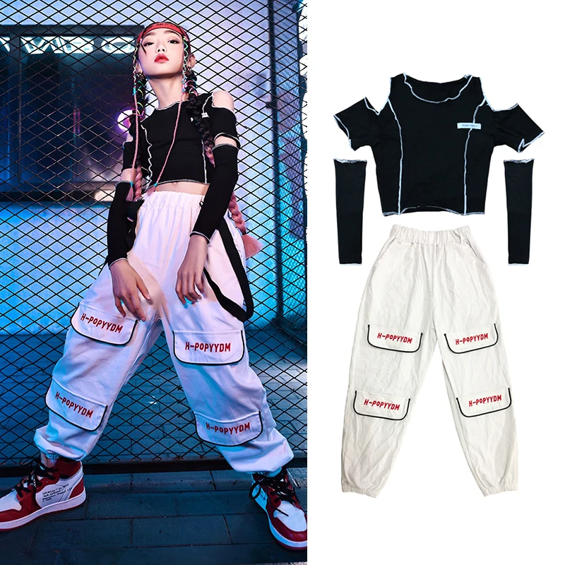 Summer Girls Street Dance Clothes Suit Off Shoulder Tee Casual Dancing ...