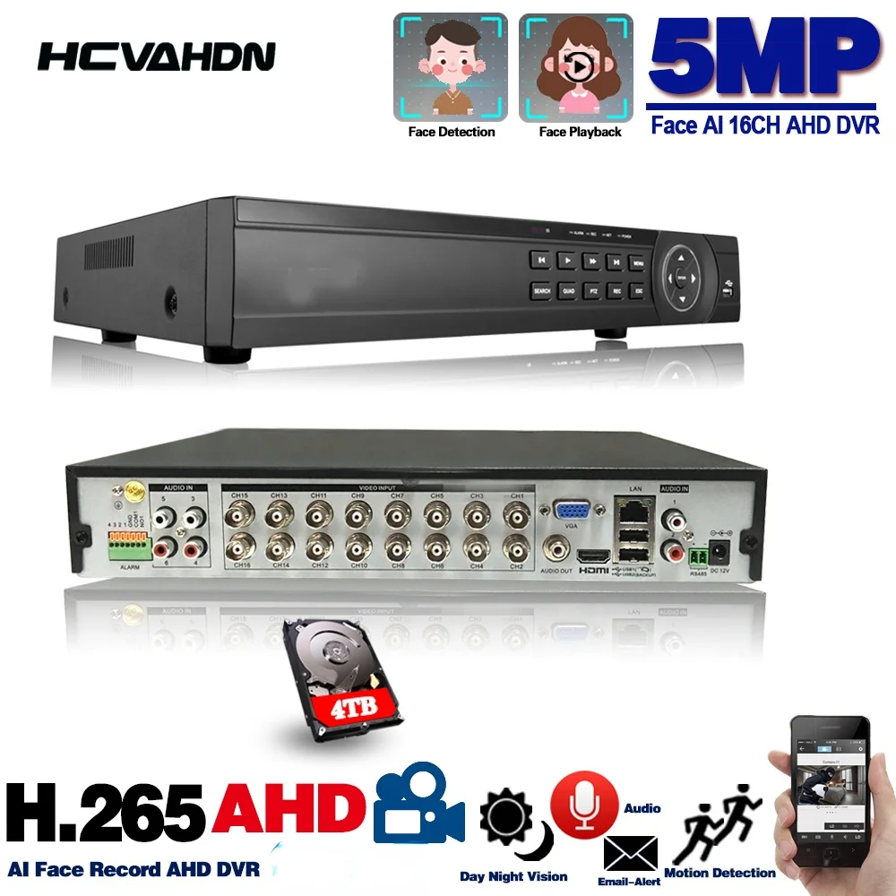 Gravador de vídeo nvr híbrido 6 em 1, 16 canais, 5mp, ahd, dvr, 5mp ...