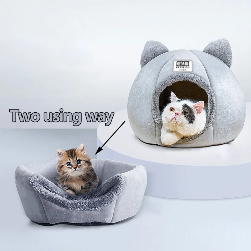 Ninho de gato removível e lavável, inverno quente, semi fechado, cabeça ...