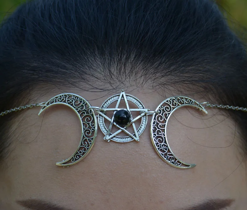 Vintage-Wiccan-Crescent-Moon-Pentagram-Head-Chain-Wedding-Hair-Jewelry ...