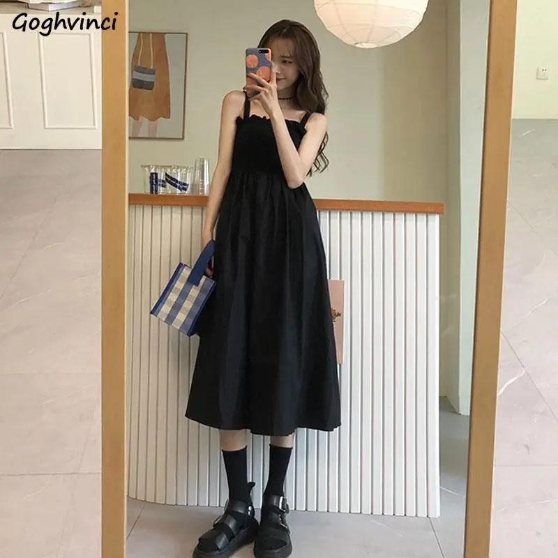 민소매 드레스 여름 스파게티 스트랩 핏 심플한 솔리드 트렌디 숙녀 오프 숄더 우아한 유럽 스타일 슬림 통기성드레스