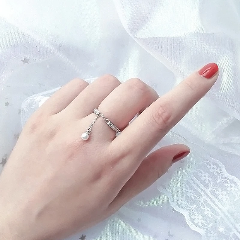 Anillos sencillos de perlas para mujer, colgante de cristal para ...
