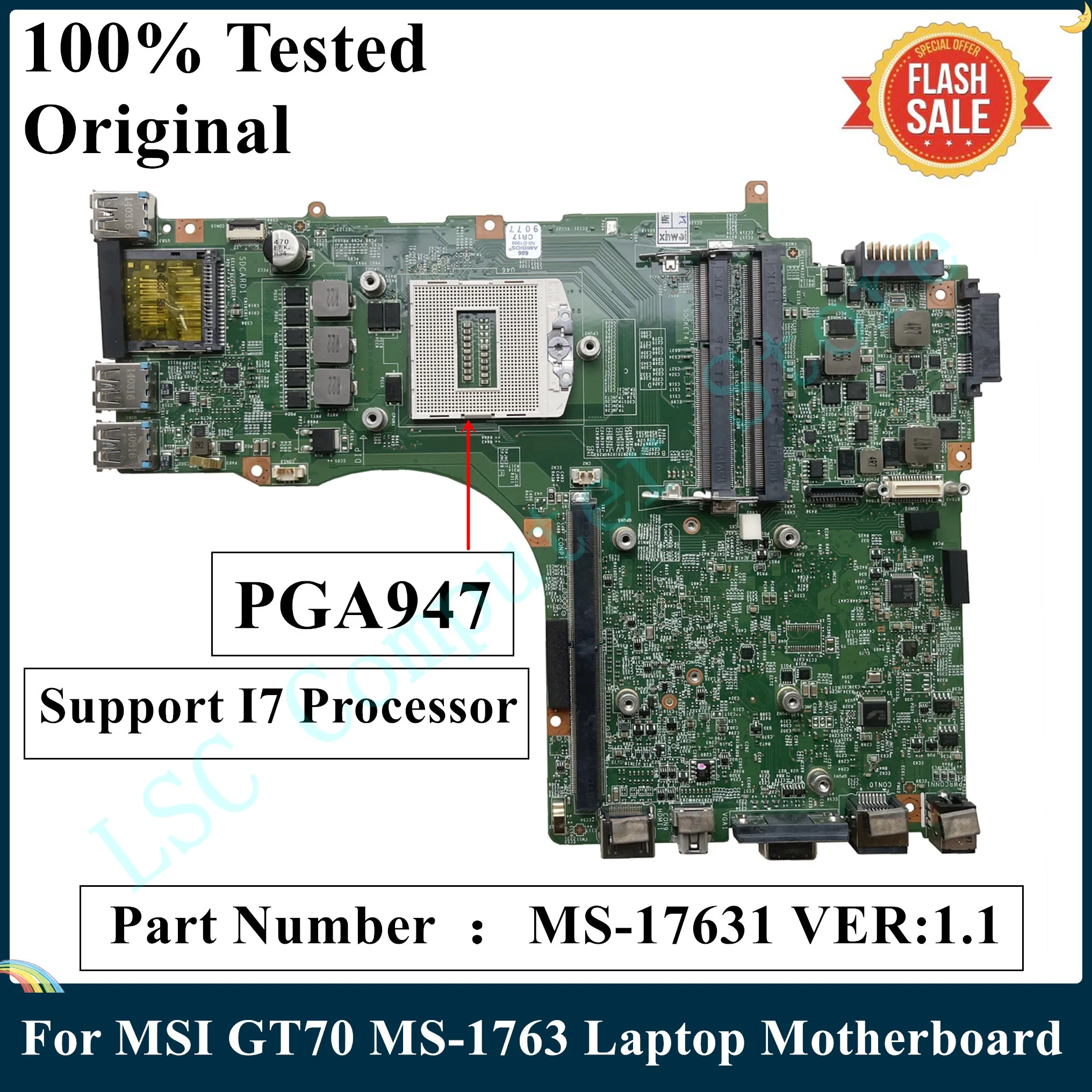 LSC Original For MSI GT70 MS 1763 Laptop Motherboard MS 17631 VER:1.1 ...