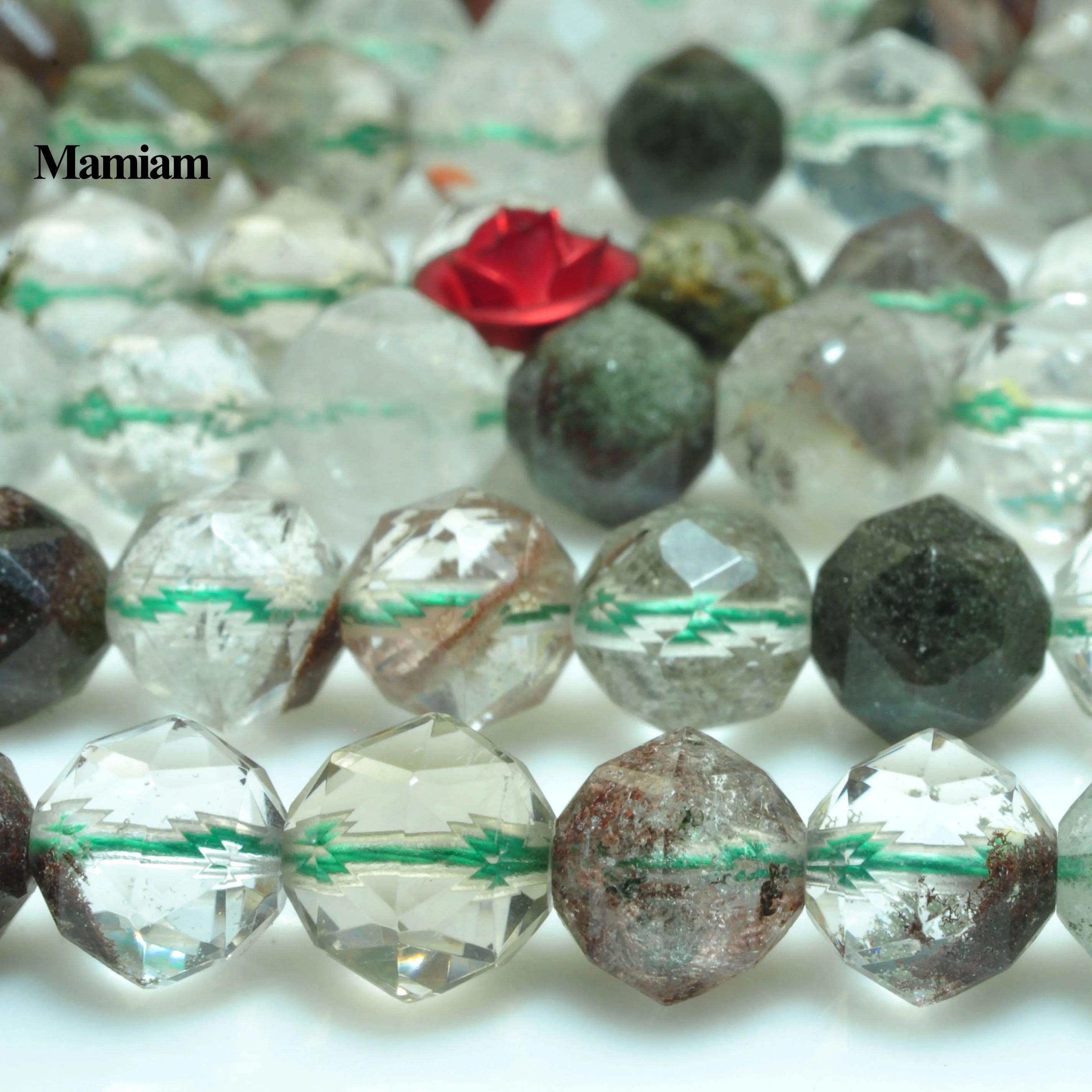 Natural-A-Green-Crystal-Phantom-Ghost-Diamond-Faceted-Beads-5-5mm-8mm ...