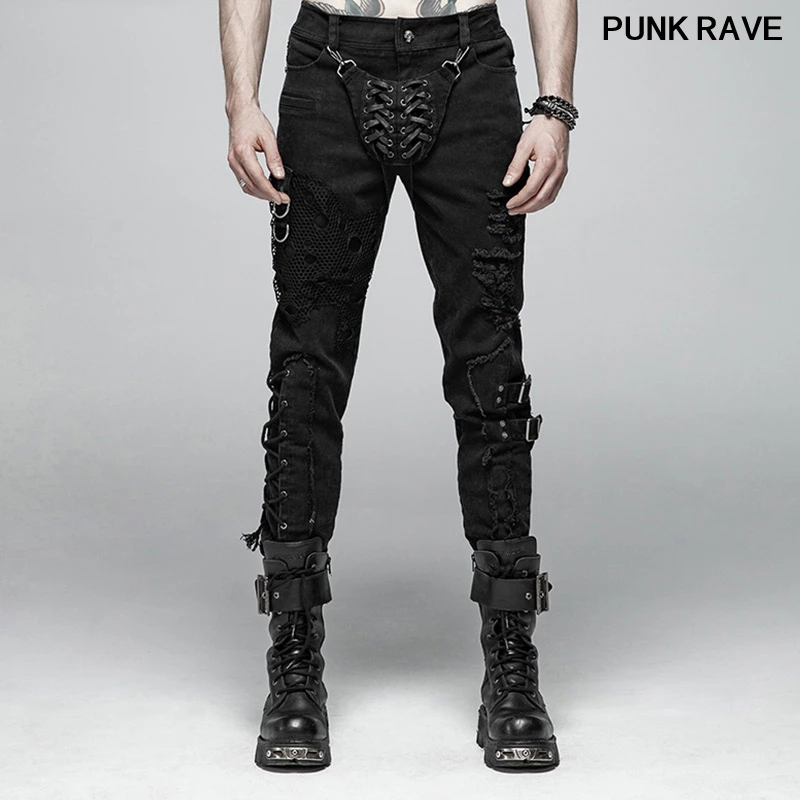 Gothic Hip Hop Streetwear rope belt Denim Pants Punk Vintage ...
