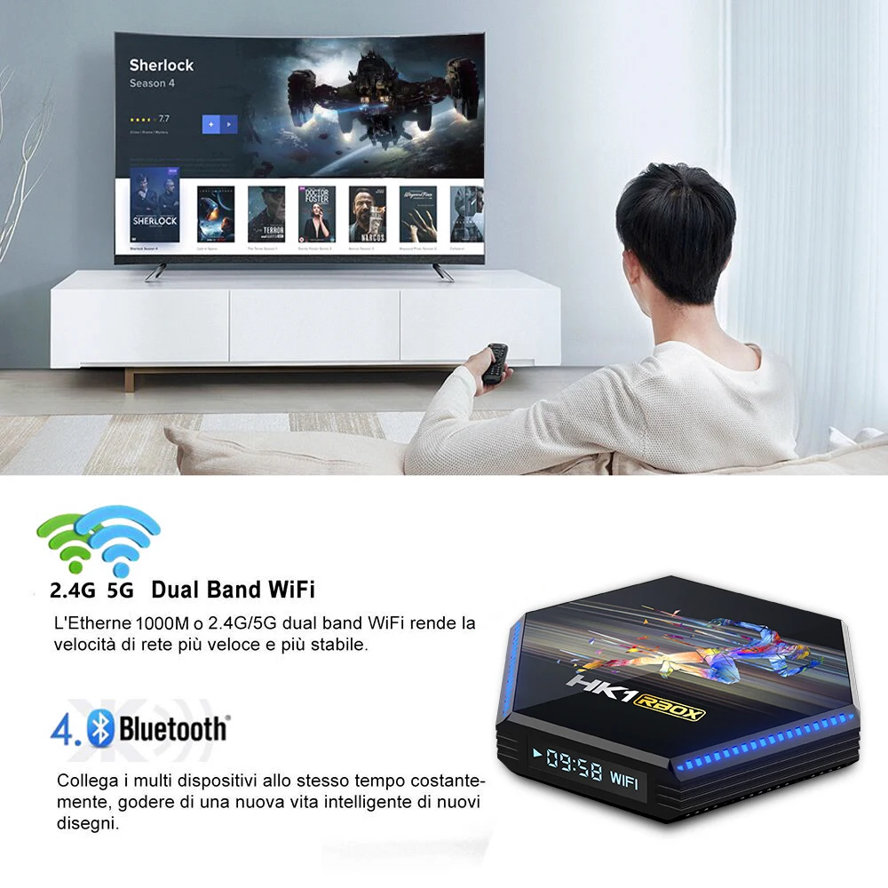 Ue Plug - Box TV 4G 64G - Boîtier Smart TV HK1 RBOX R2, Android 11, RK3566, 4G DDR4,2.4 go-5 go ...