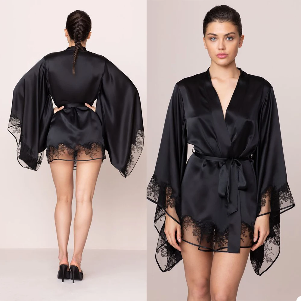 New-Short-Night-Robes-Custom-Made-Long-Sleeves-Lace-Plus-Size ...