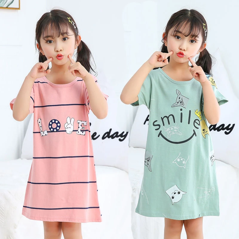 New Kids Girls Nightgowns 100% Cotton Nightdress Summer Baby Clothes ...