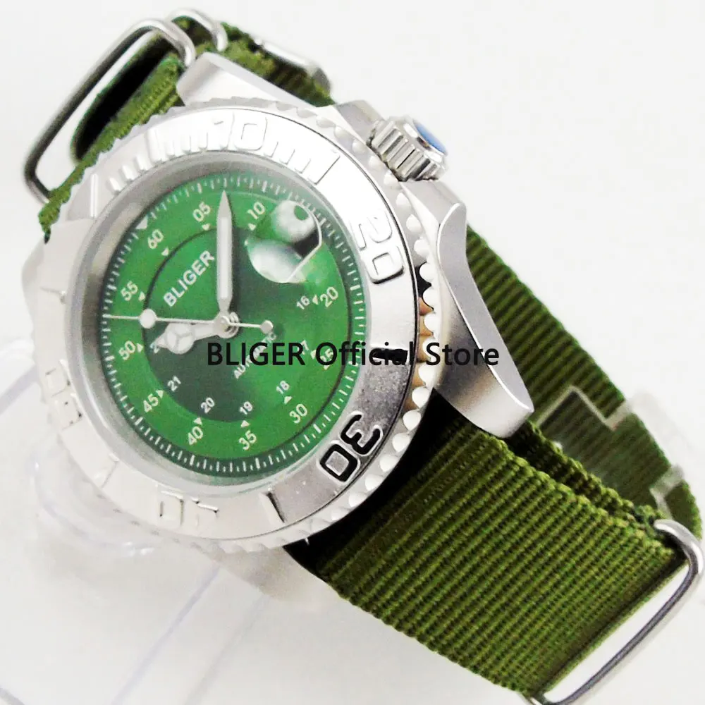 BLIGER 40mm Men's Watch Green Dial Rotating Bezel Luminous Marks ...