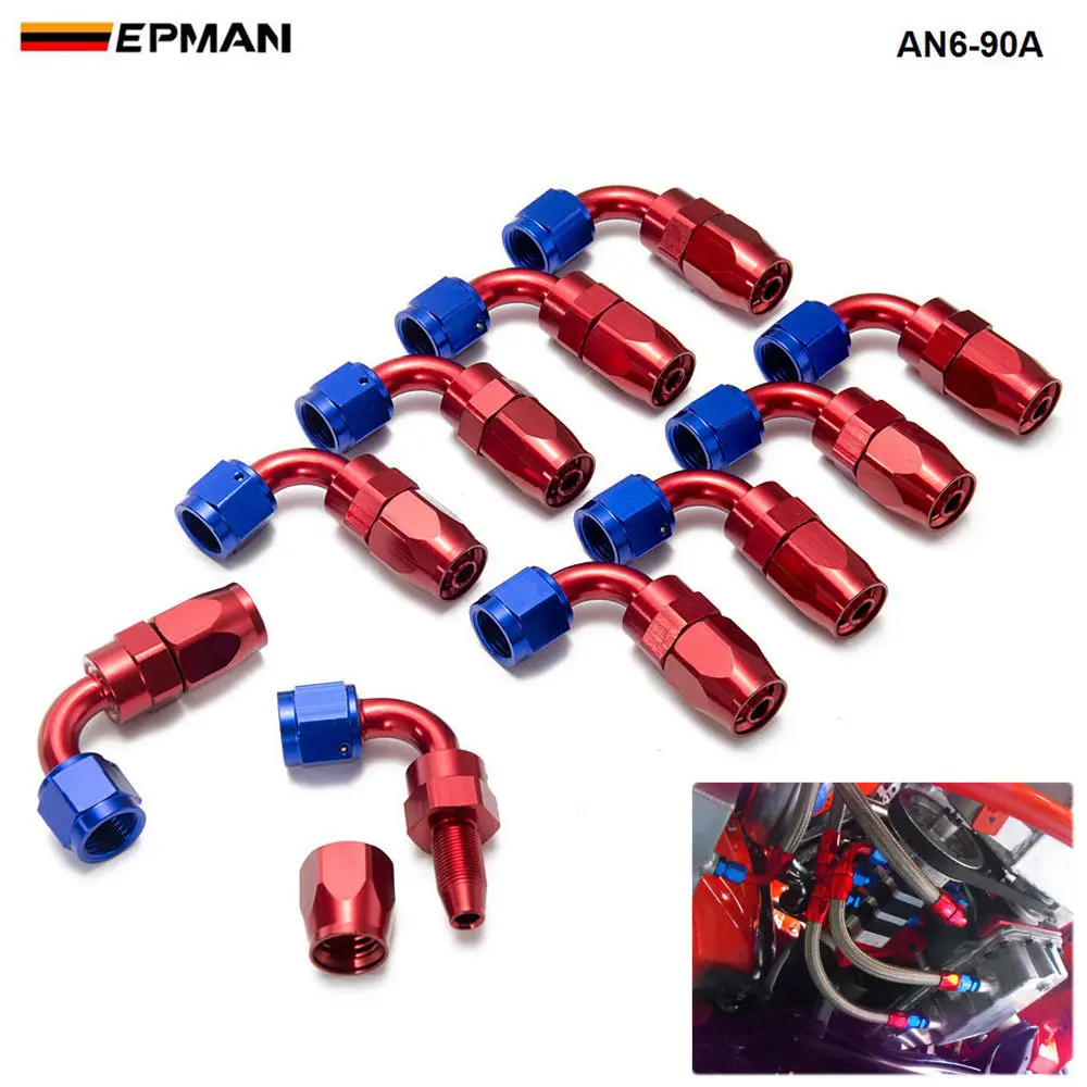 10 개/몫 AN6 파이프 연결부 알루미늄 90도 스위블 오일/연료 피팅 어댑터 오일 쿨러 호스 피팅 AN6 90A|Fuel ...