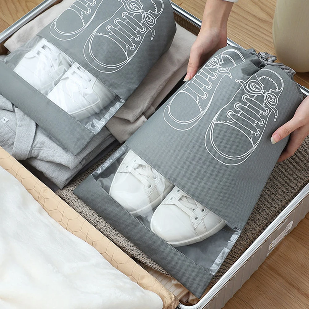 5pcs Waterproof Dust proof Drawstring Shoe Bags Portable Travel Shoe ...