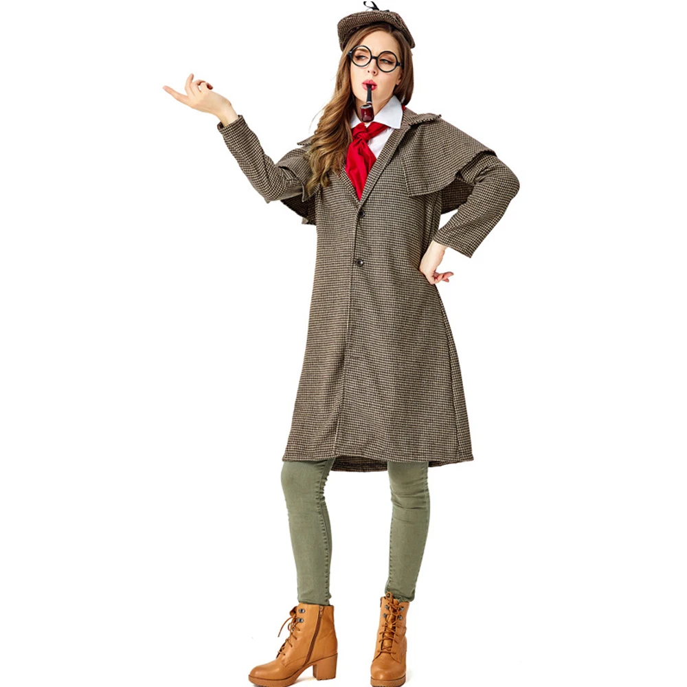 Women Detective Cosplay Inspector Movie Character Hat Long Coat Set ...