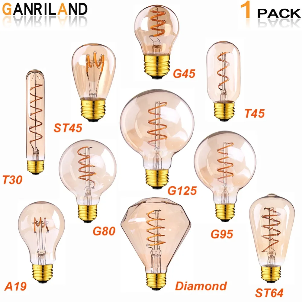 Ganriland E27 Retro Led Spiral Filament Light Bulb A60 St64 G80 G95 ...