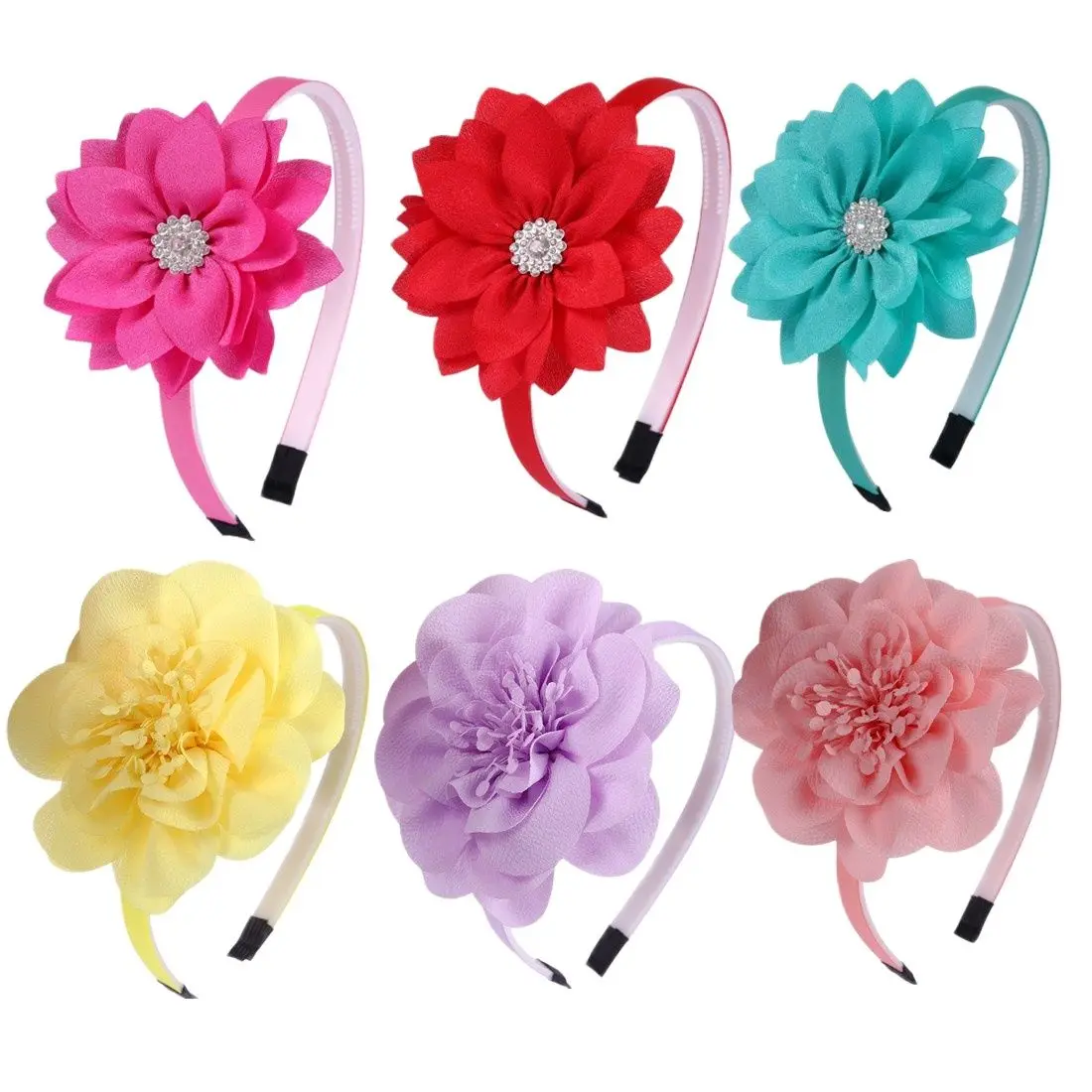 1PC Chiffon Flower Hairband Rose Hair Band 3.5inch Flower Hair Hoop ...