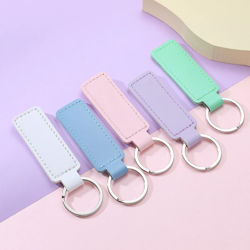 10 Colors Bright PU Leather Keychain Double sided Car Thread Small Gift ...