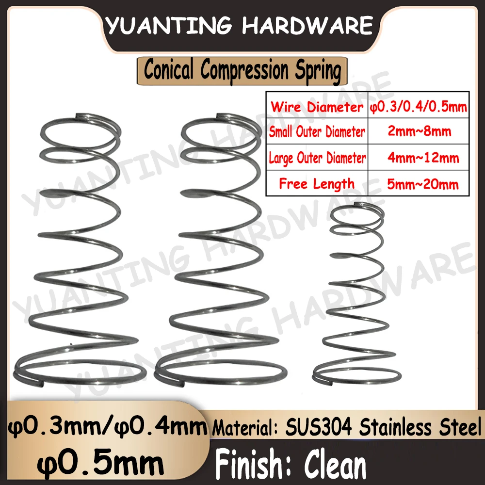 10pcs Sus304 Stainless Steel Tiny Conical Compression Springs Wire ...