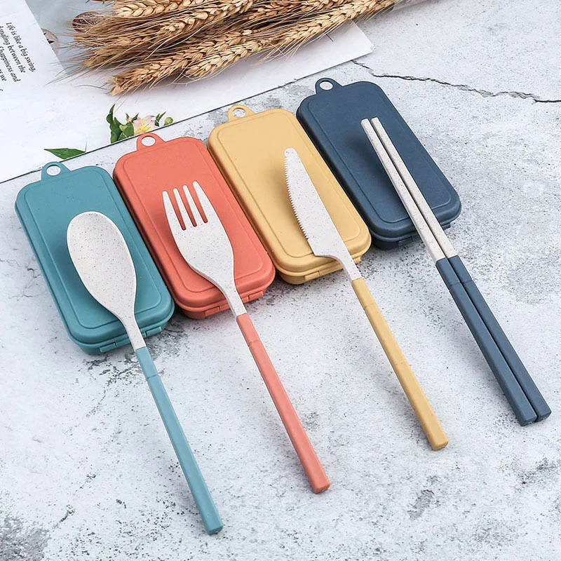 4Pcs/Set Portable Folding Chopsticks Spoon Multi Purpose Foldable Wheat ...
