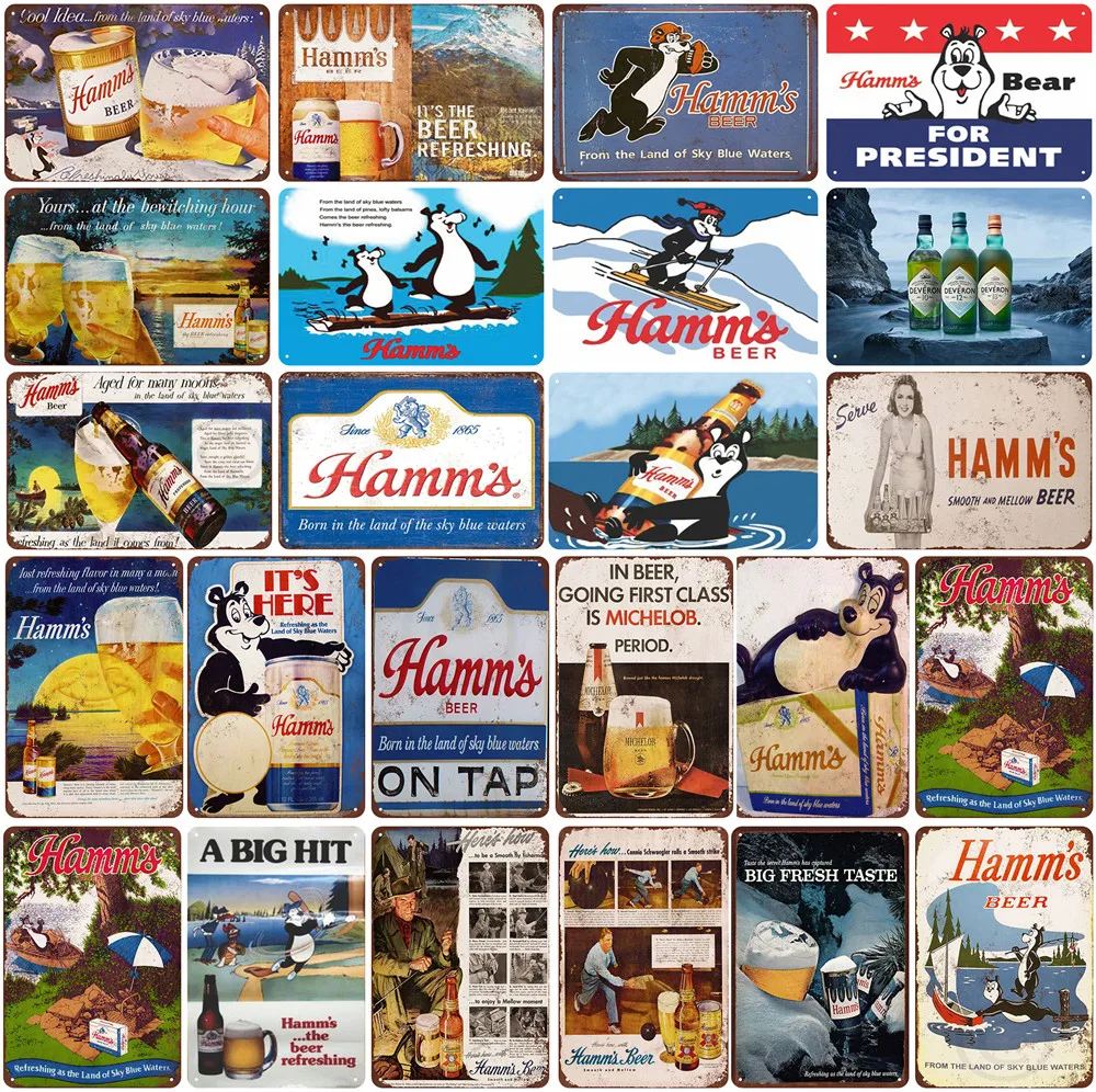 Hamm's Beer From The Land of Sky Blue Waters Big Fresh Taste Vintage Metal Signs Apply To Tiki ...