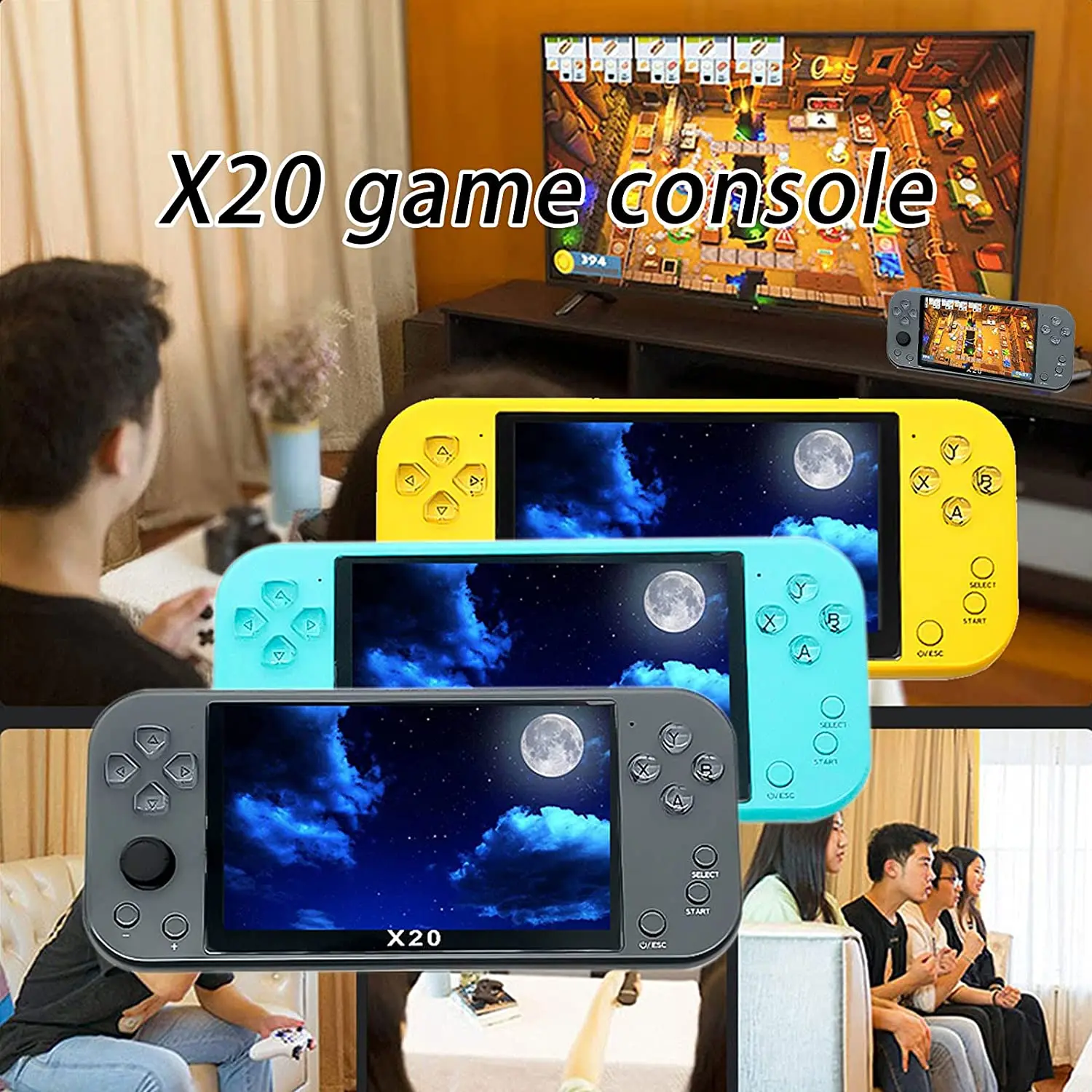 Game Handheld Retro 5.1inch Large Screen Console Video X20 Double ...