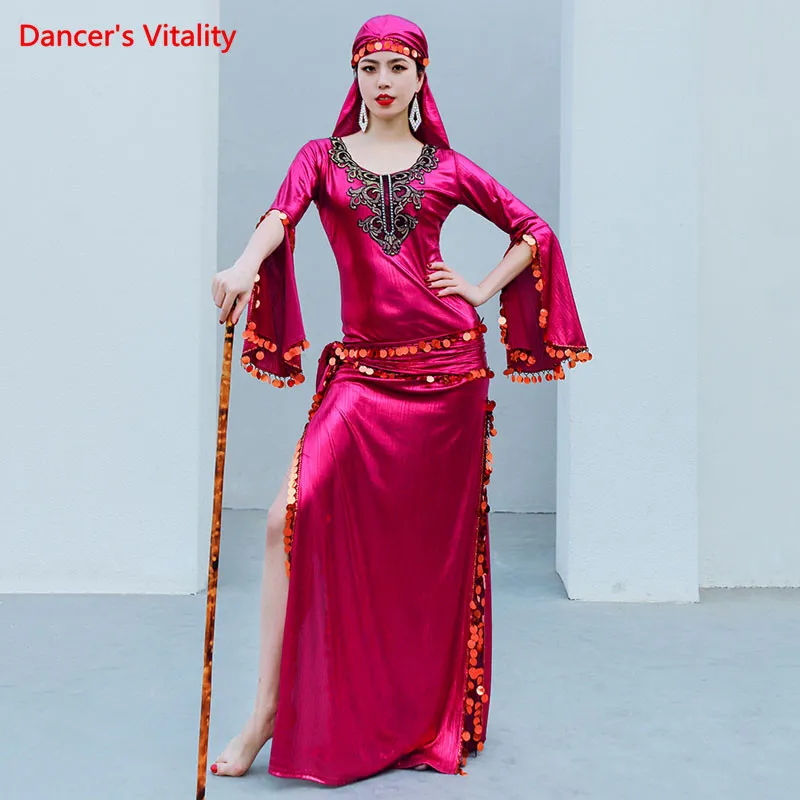 Belly-Dance-Robe-Sequins-Dress-Long-Sleeve-Performance-Clothes-Female ...