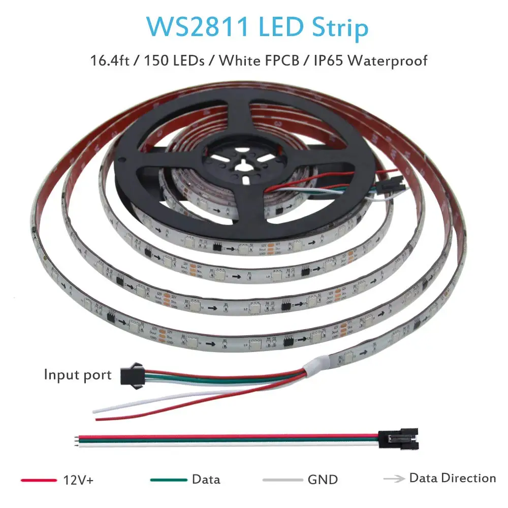 WS2811 LED 스트립 RGB 주소 지정 가능 LED 로프 조명 12V 5m 150 LEDs 드림 컬러 프로그래밍 가능 ...