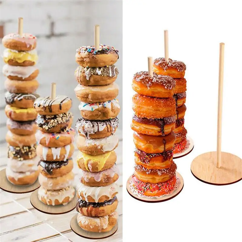 3pcs Wooden Donuts Stand Birthday Party Doughnut Rack Sweet Cart Stand ...