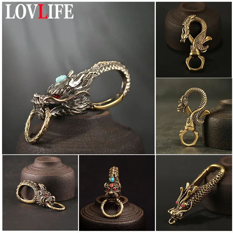 Vintage-Brass-Keychain-Pure-Copper-Beast-Dragon-Lucky-Key-Holder-DIY ...