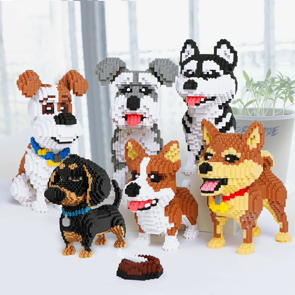 Cartoon Animals Husky Dachshund Mini Micro Bricks Modle Shiba Inu ...