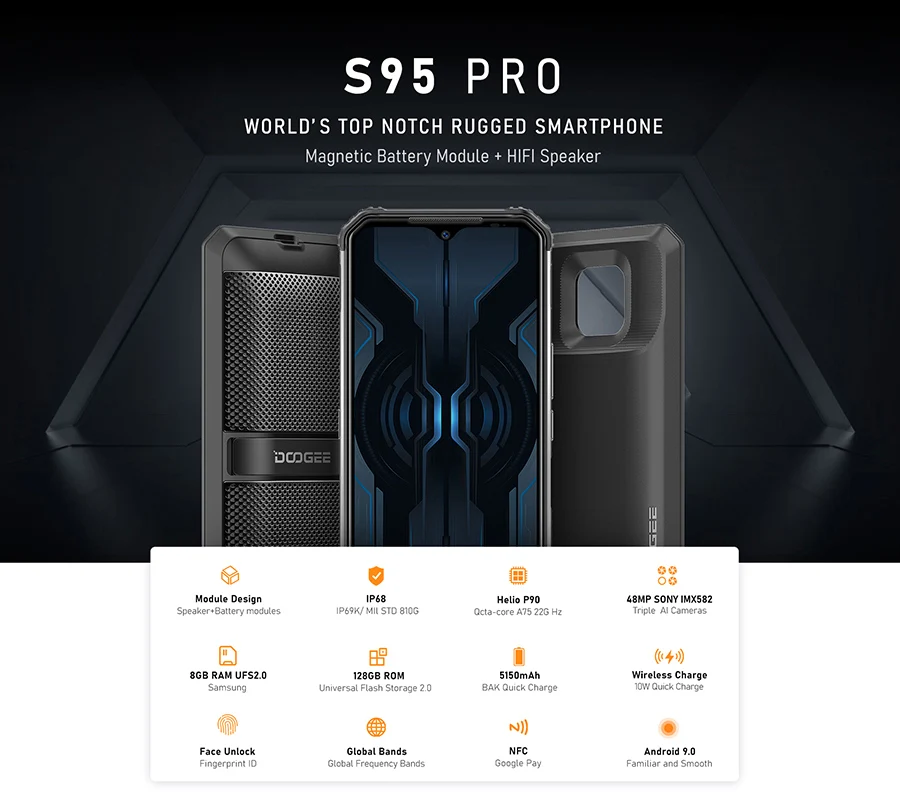 DOOGEE S95 Pro IP68/IP69K Modular Rugged Phone 6.3'' Helio P90 Octa ...