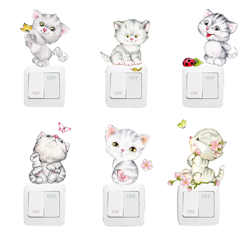 6pcs-lot-New-Cartoon-Cute-Cat-Switch-Sticker-Wall-Stickers-Butterfly ...
