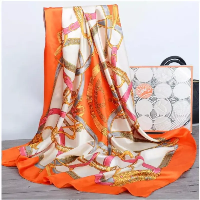 Women Silk Scarf Euro Green Square Head Scarves Wraps Luxury Brand ...