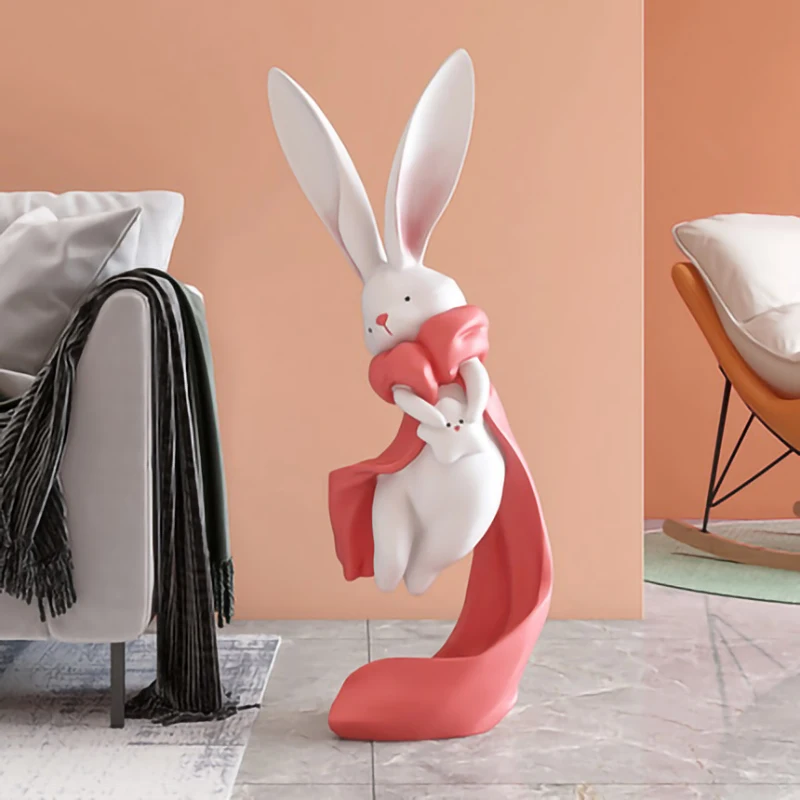 Nordic Cartoon Rabbit Statue Resin Animal Figurine Children's room Home ...