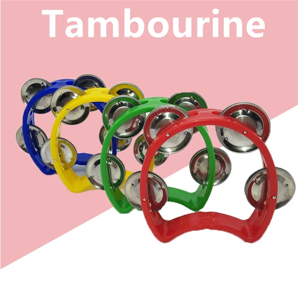 Hand-Held-Tambourine-Metal-Bells-Plastic-Rattle-Percussion-Musical ...