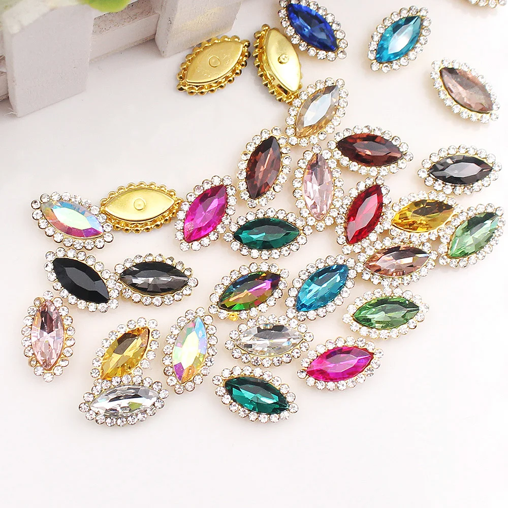 High Quality Eye Shape Shiny Crystals Strass Beads Gold Base Flatback ...