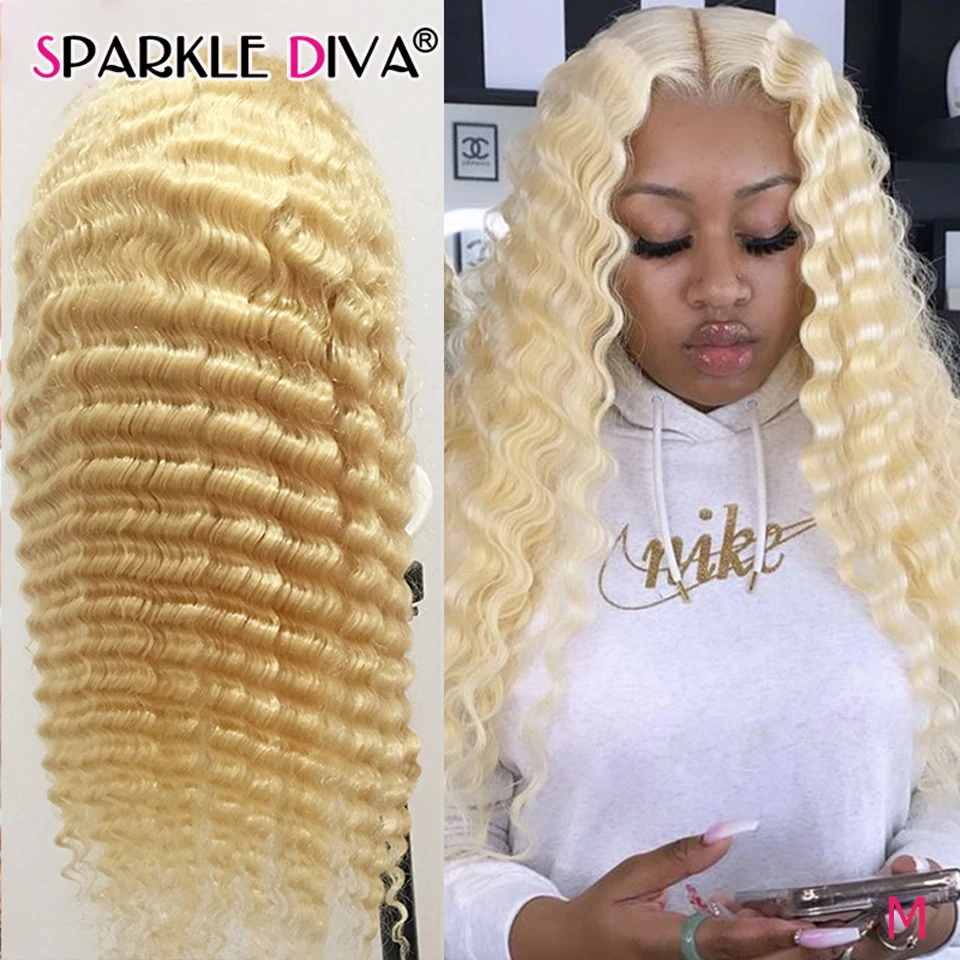 Middle Part Deep Wave Wig 613 Blonde Lace Part Wig Human Hair Wigs For ...