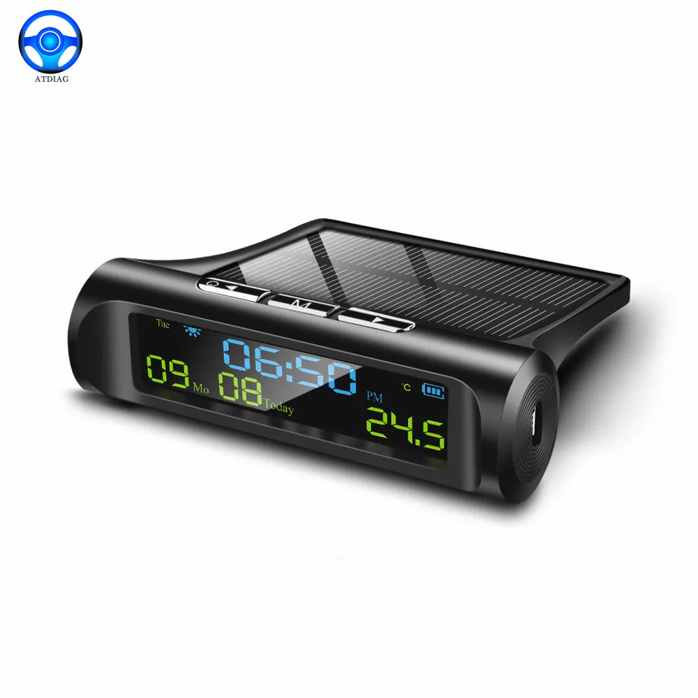 최신 자동차 Usb 태양열 충전 스마트 디지털 시계 달력 시간 온도 Led 디스플레이 자동차 인테리어 액세서리 자동