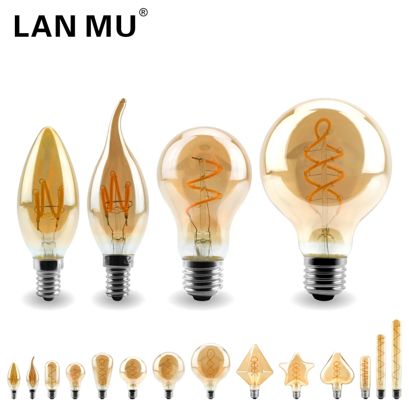 Retro-LED-Spiral-Filament-Light-Bulb-E14-E27-4W-Warm-Yellow-220V-C35 ...