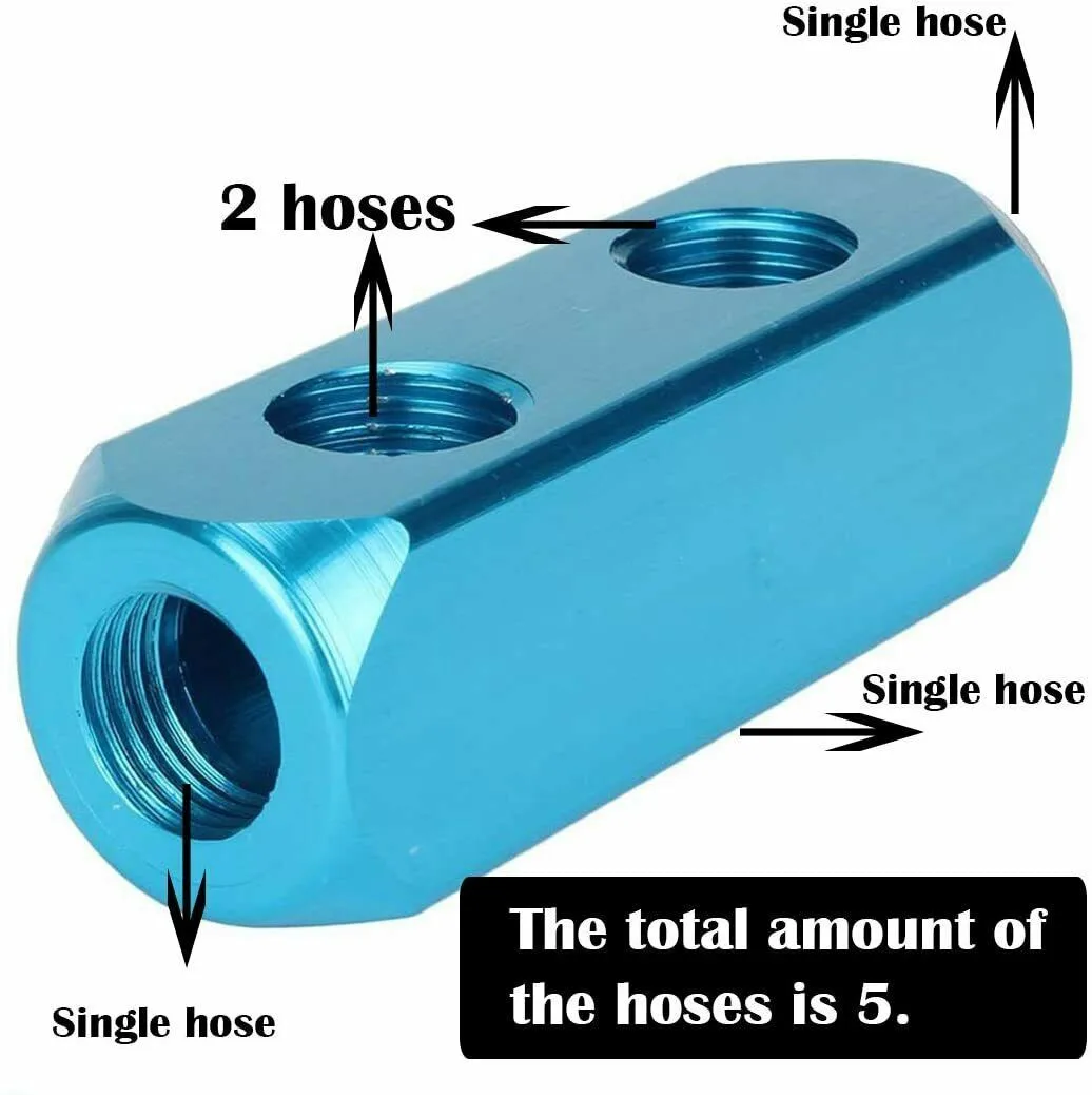2 Ways 5 Ports 1/4 Manifold Block Splitter Hose Air Compressor Teal ...