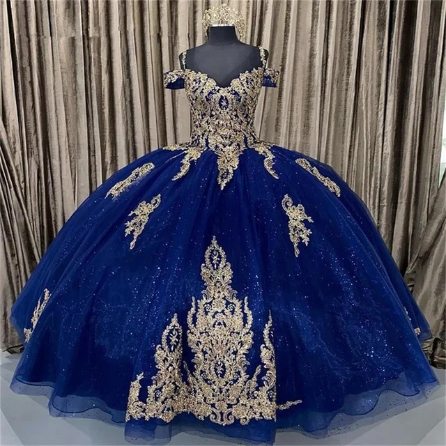 Dark Blue With Gold Quinceanera Dresses