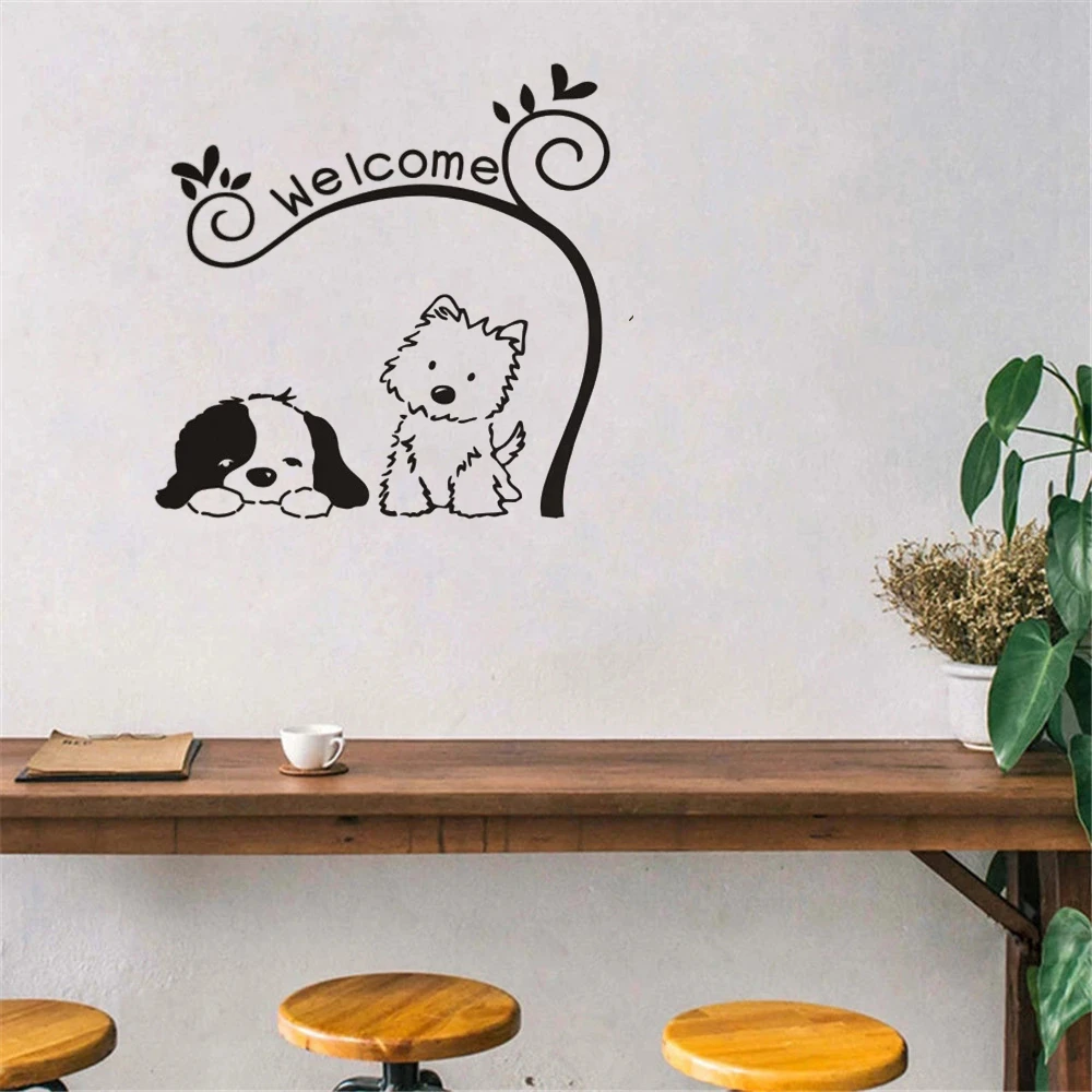 Pet Shop Welcome Sign Vinyl Sticker Lovely Cat Dog Wall Decal Welcome ...