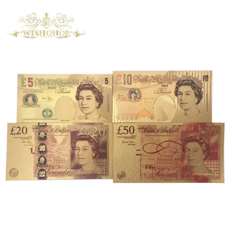 4pcs/lot Full set United Kingdom Pound Colorful Gold Foil plated double ...