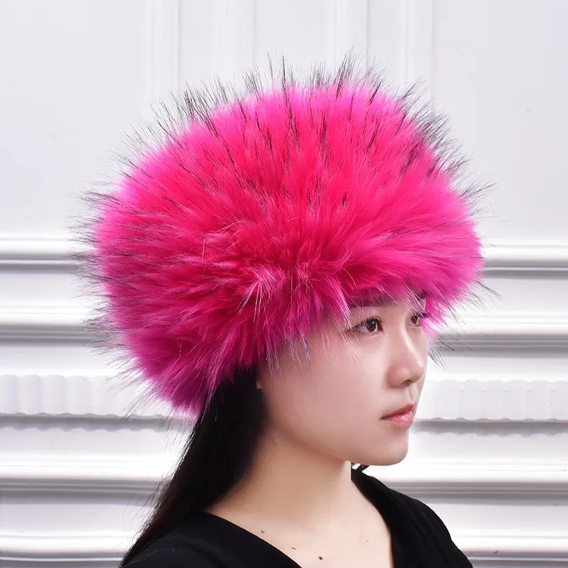 Winter Fake Fur Hats Faux Raccoon Fox Fur Cap Women Men Russian Outdoor ...