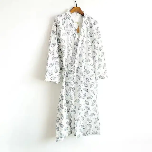Japanese Kimono Bathrobe Gown Yukata Lovers Casual Sleepwear Cotton ...
