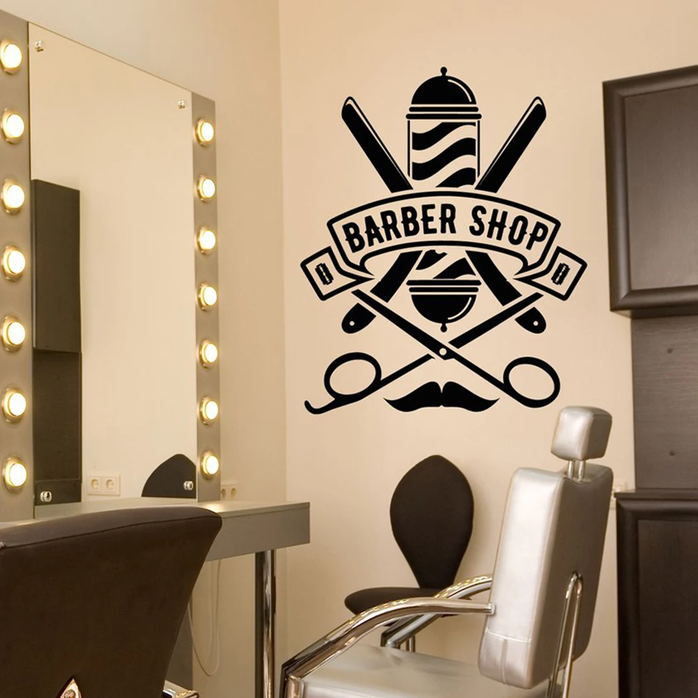 Calcomanía de vinilo con logotipo de barbería, calcomanía de pared con ...