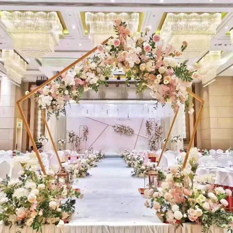 8.2ft Wedding Wrought Iron Backdrop Stand Shaped Pentagon Geometry Road ...