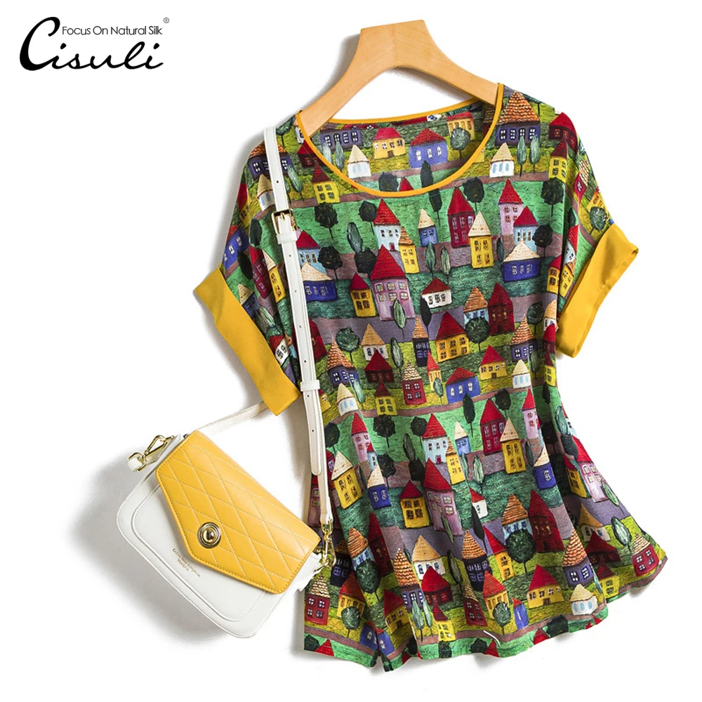 CISULI-100-Silk-Crepe-Shirt-Printed-Women-Shirts-Summer-T-shirt-High ...