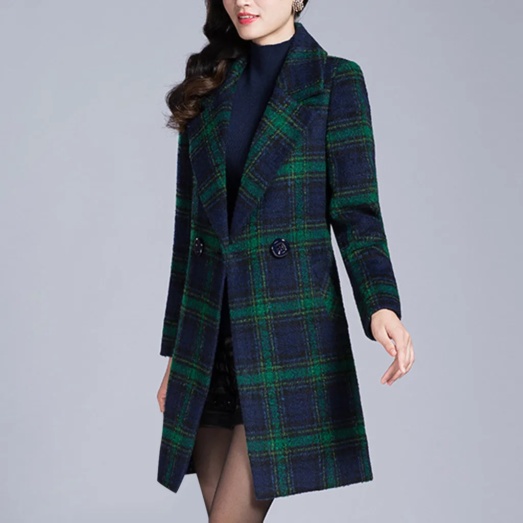 Женское теплое пальто зимнее модное пальто в клетку с длинным рукавом ...