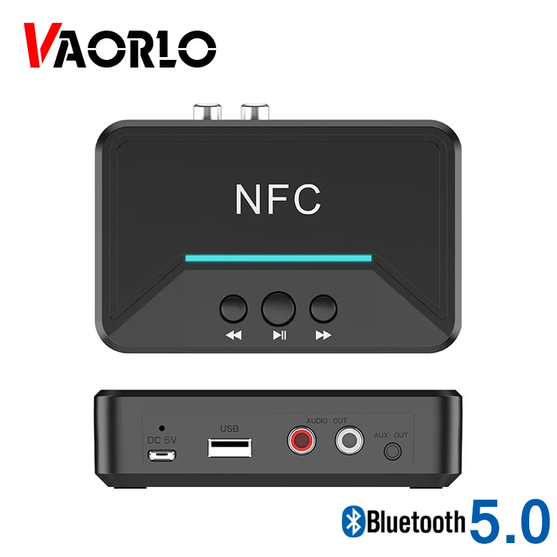 VAORLO NFC 5.0 블루투스 수신기, A2DP AUX 3.5mm RCA 잭, USB 스마트 재생 스테레오 오디오 무선 어댑터, 자동차 키트 스피커용